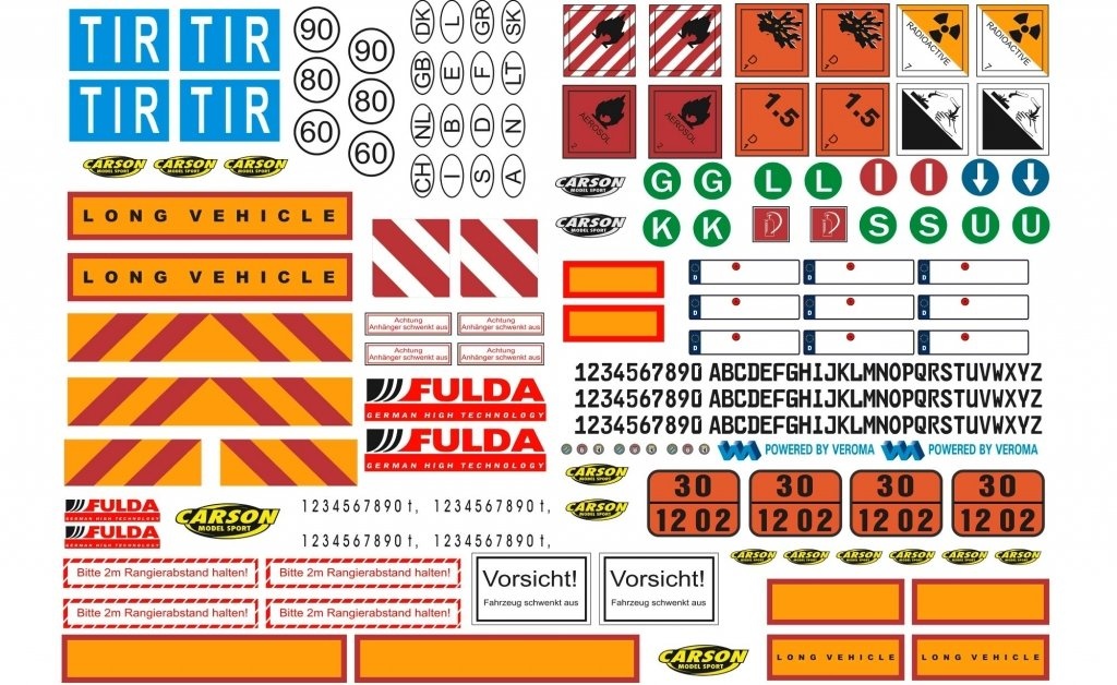 1:14 Sticker-Sheet Truck Caution-Signs | RC AUTA - TAMIYA - PLASTIKOVÉ ...